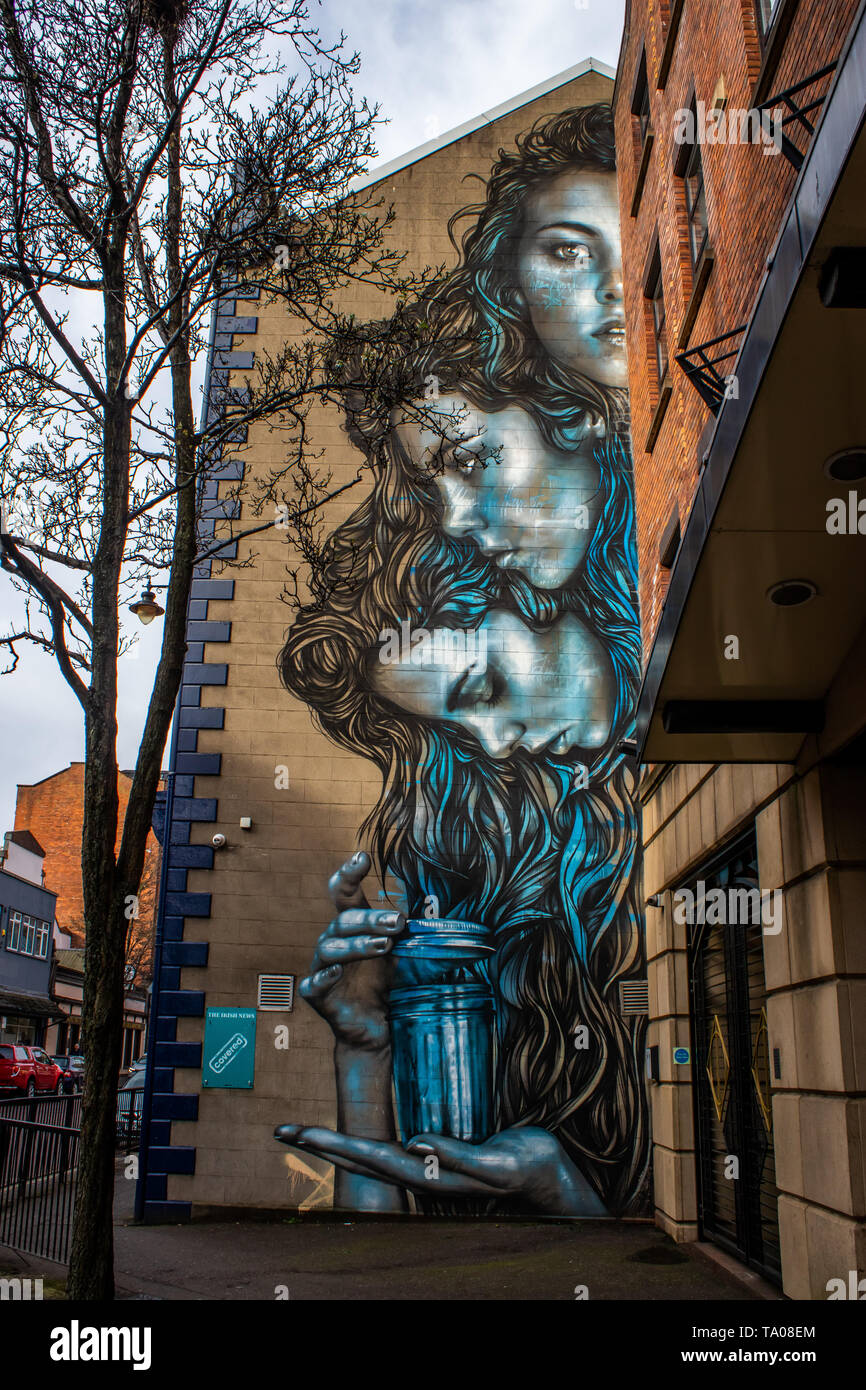Blue head girl mural Stock Photo - Alamy