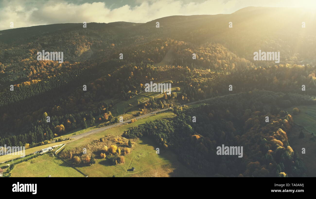 Mountain Valley Landscape Forest Slope Aerial View. Epic Wild ...