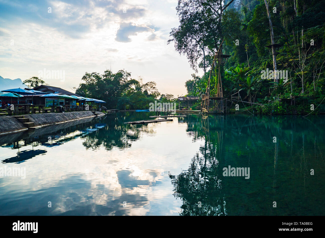 famous blue lagoon in the hot day, Vangvieng. Laos, Clear clear water ...