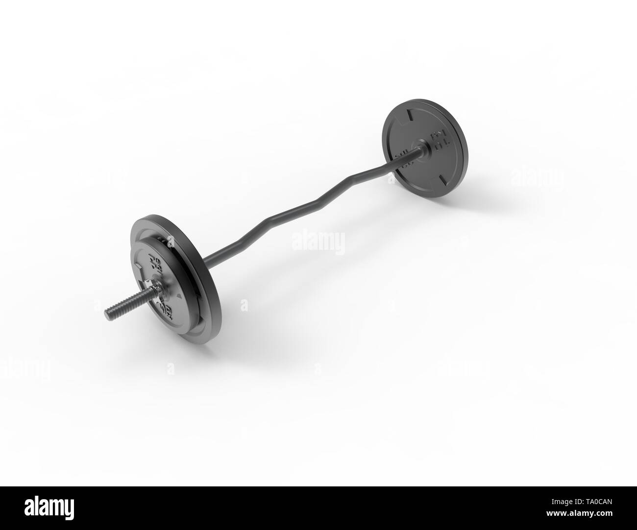 3D rendering of a metal barbell with weights on it isolated in white ...