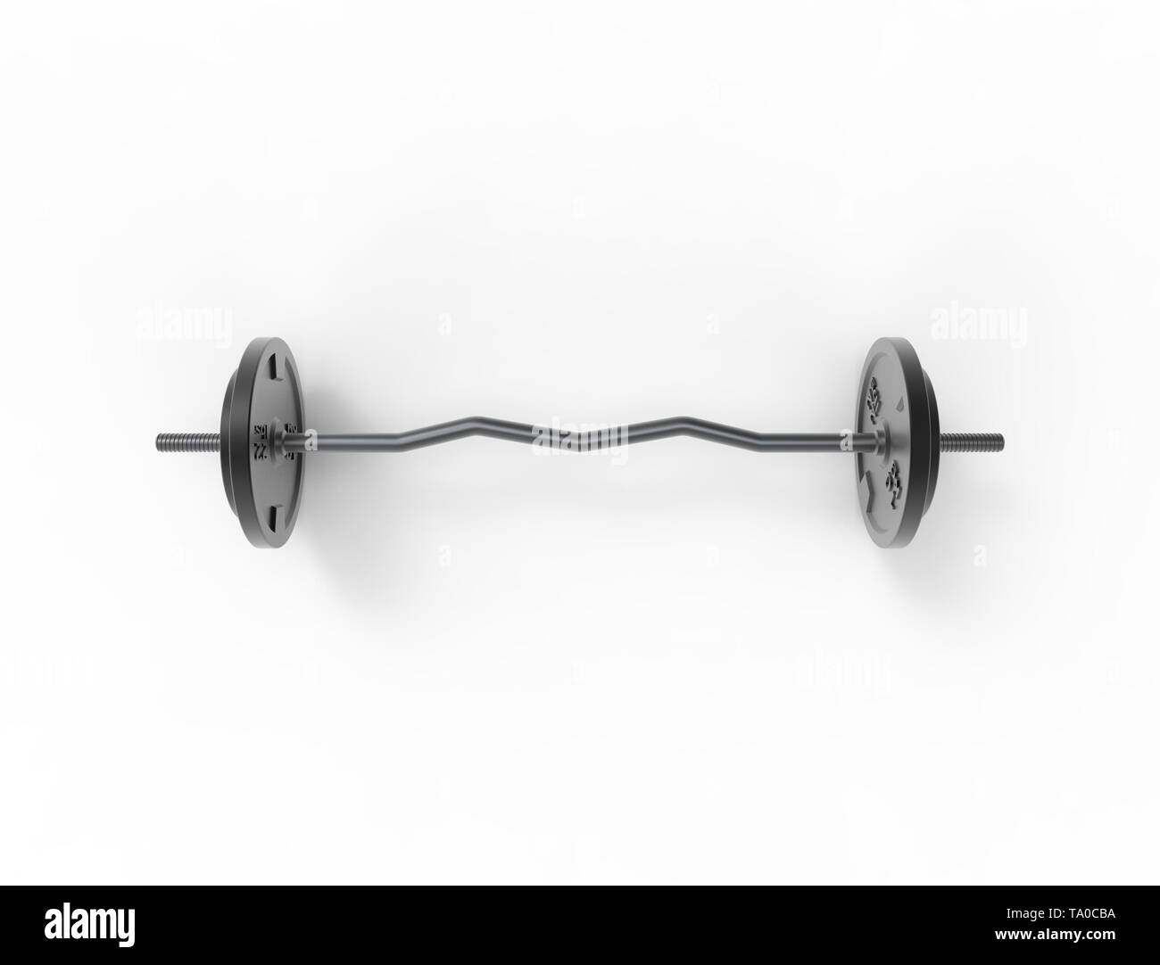 3D rendering of a metal barbell with weights on it isolated in white ...