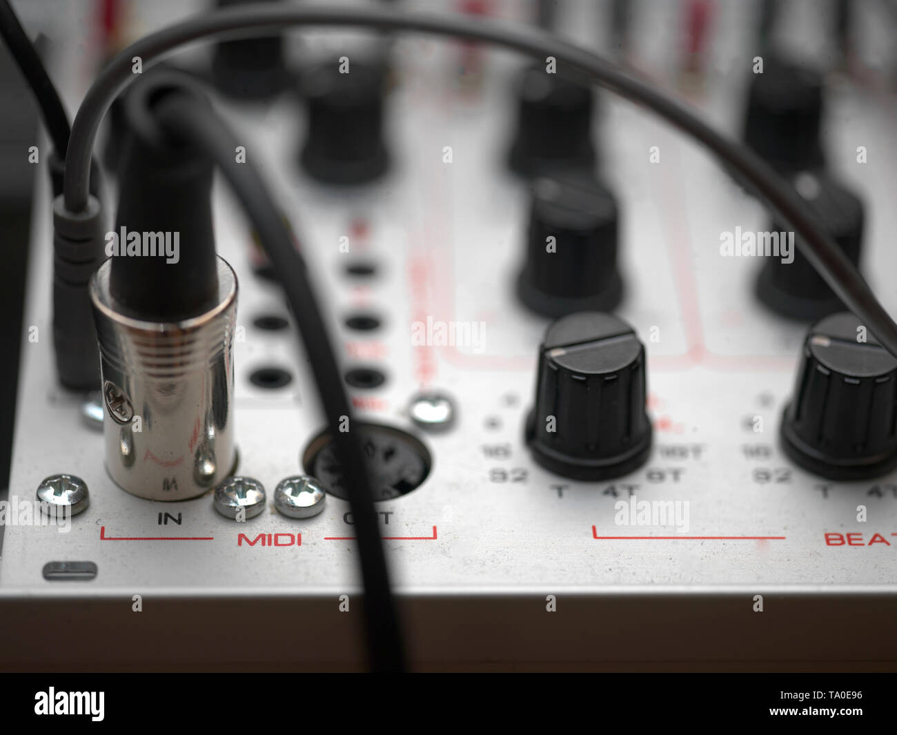 Macro shot of electronic musical device with cables connected Stock ...