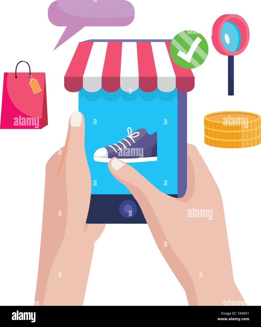 Hand holding smartphone design, Store shopping online ecommerce media ...