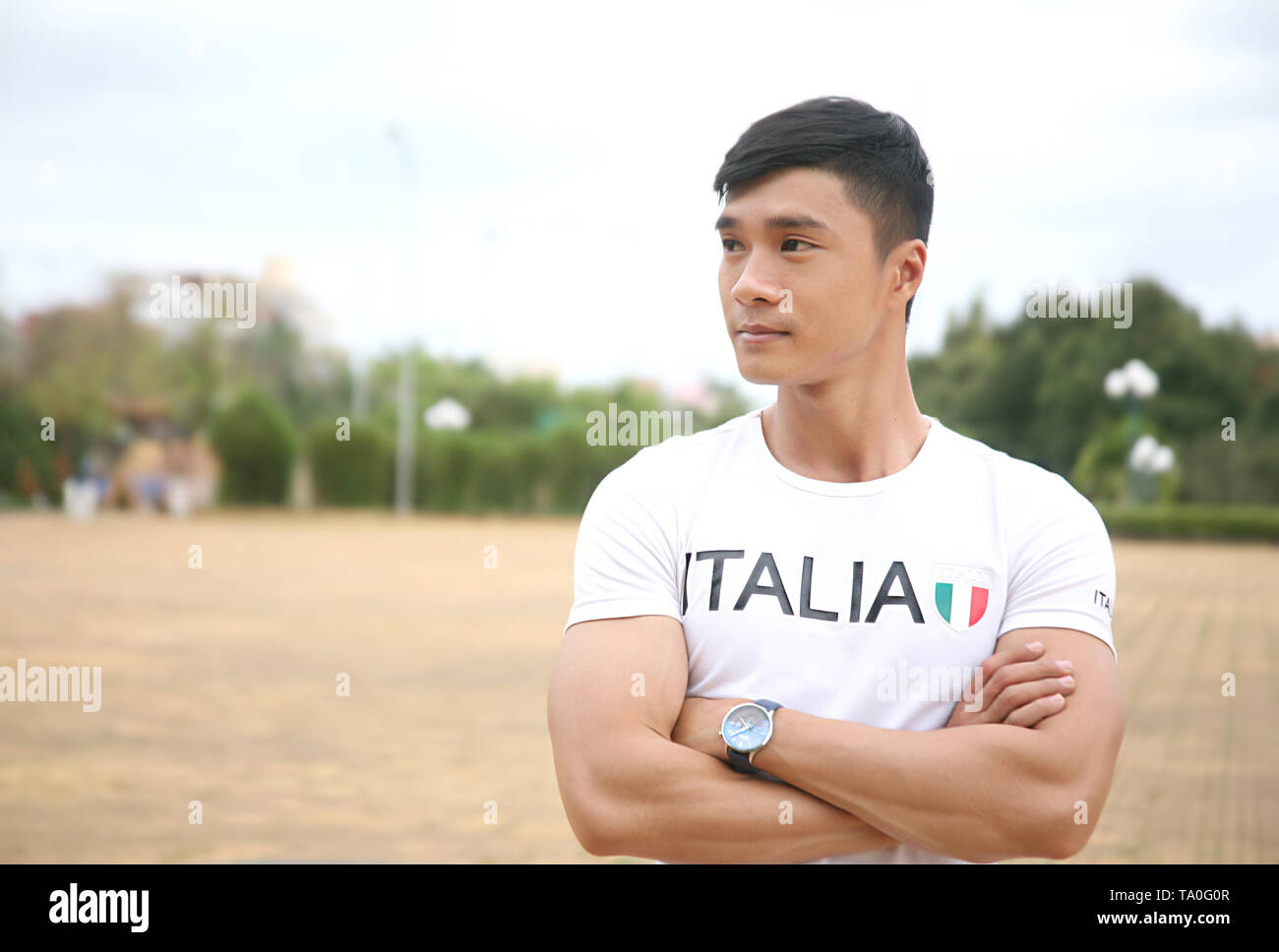 Portrait of a guy with very nice muscles Stock Photo - Alamy