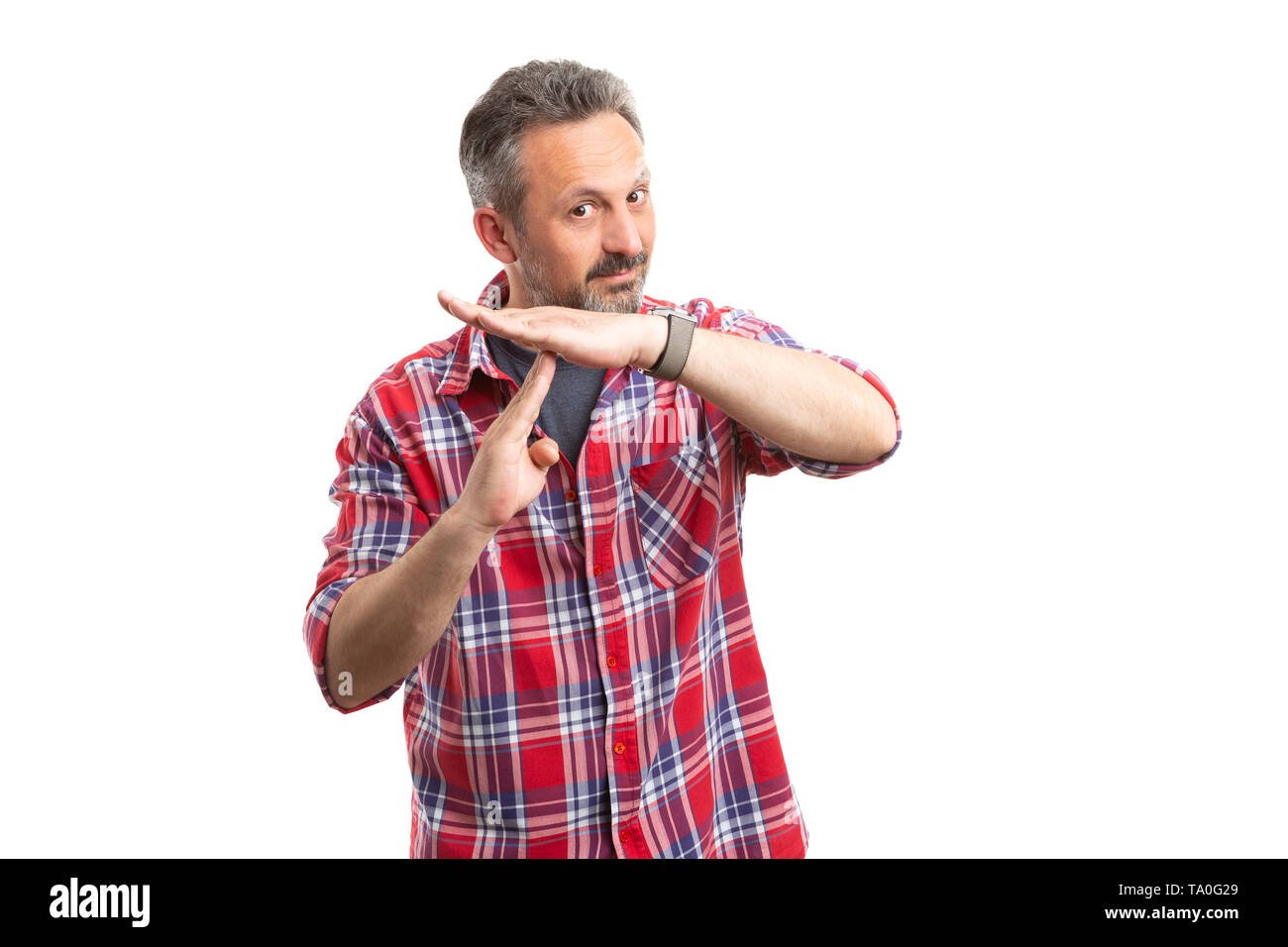 Serious man making time out gesture with hands as break concept ...