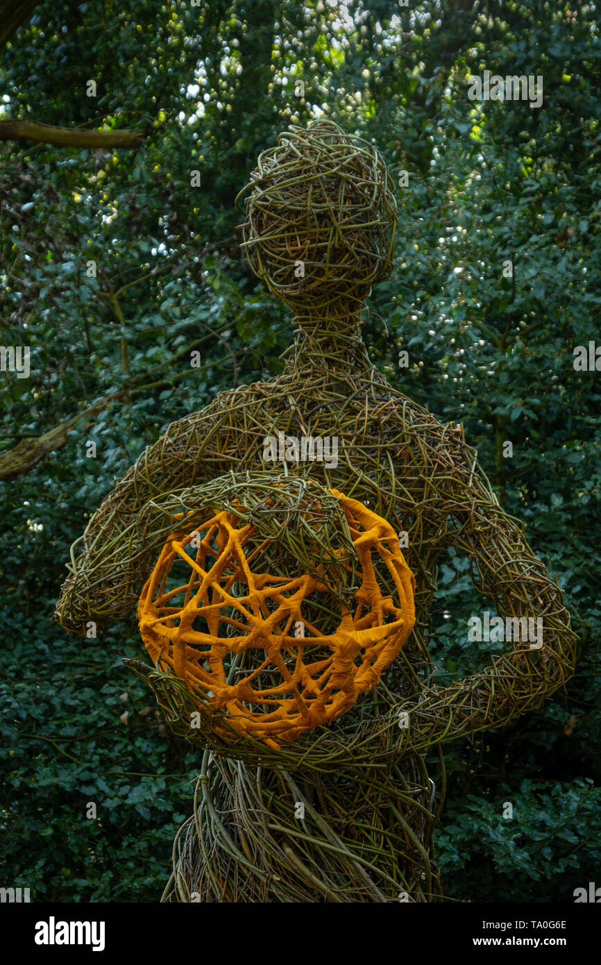 Artwork statue made in Willow Withies in woodland Stock Photo - Alamy