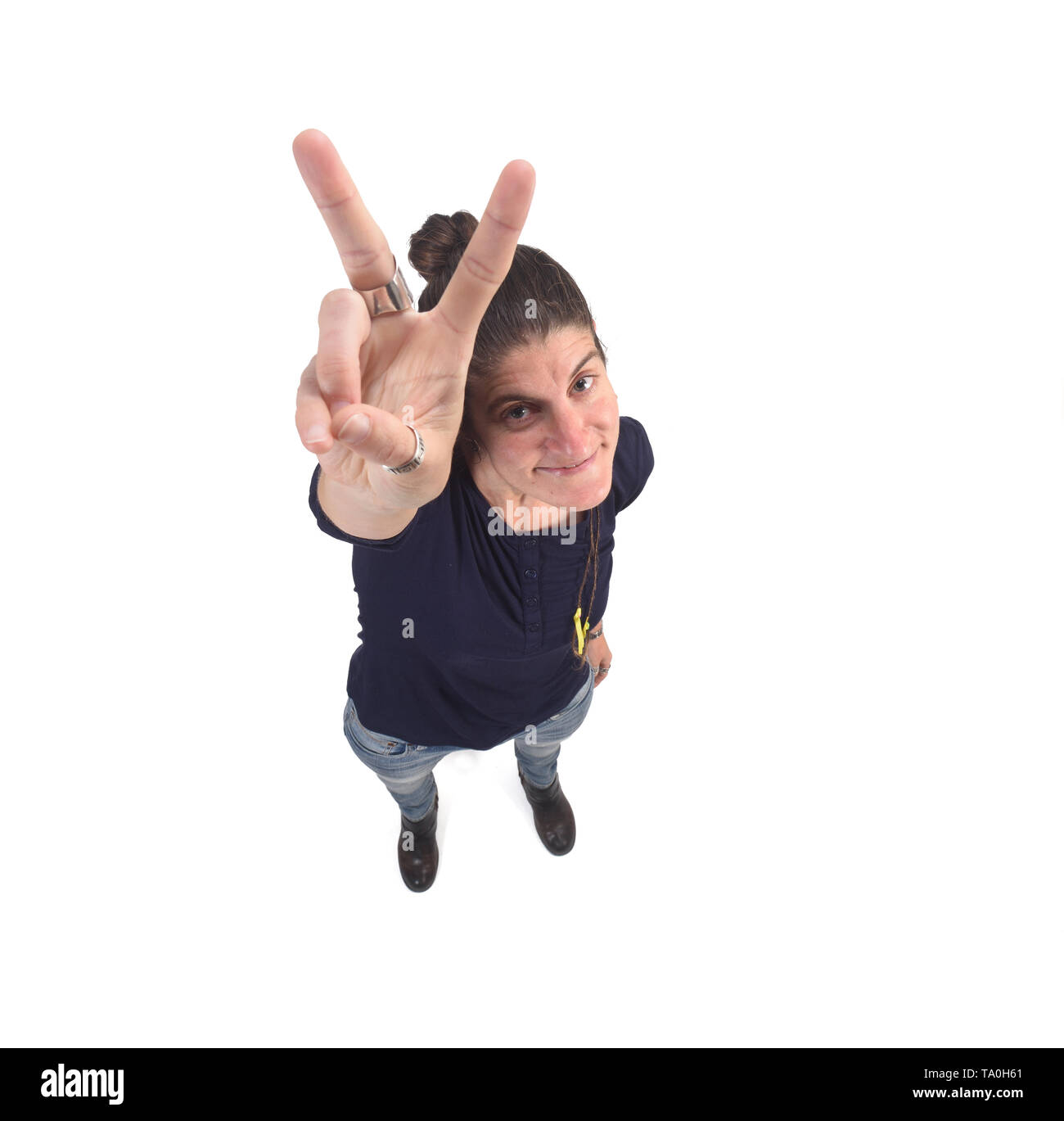 Peace sign woman portrait Cut Out Stock Images & Pictures - Alamy