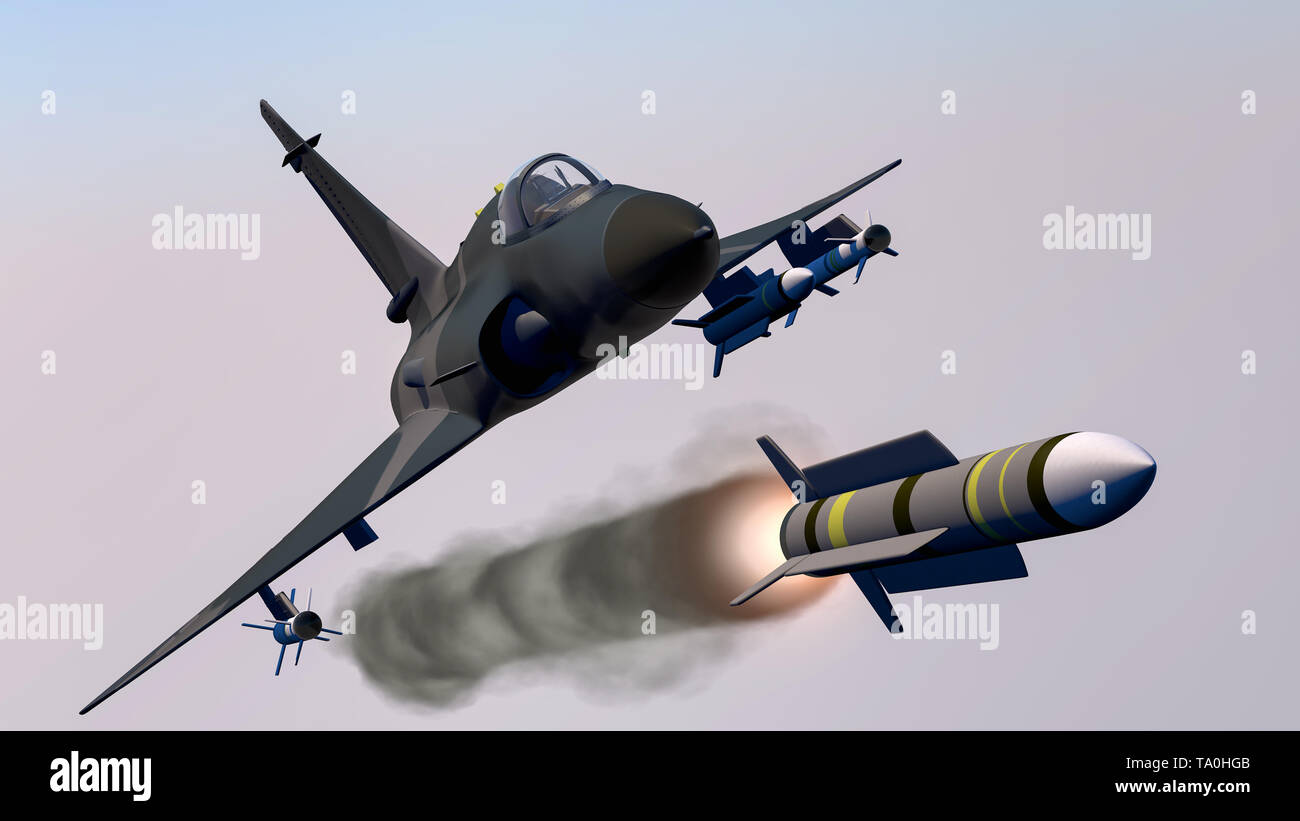 a fighter jet launches a missile (3d rendering Stock Photo - Alamy