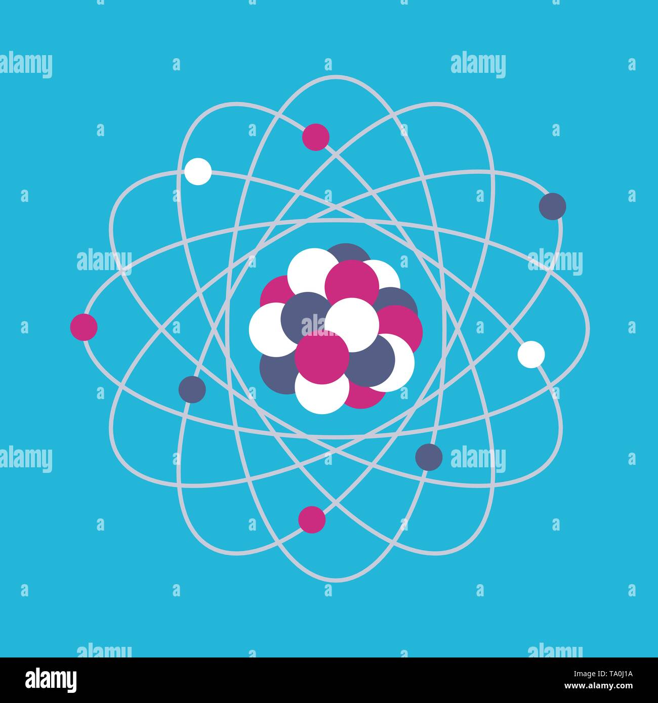 Vector illustration with atomic structure. Print with symbol of nuclear ...
