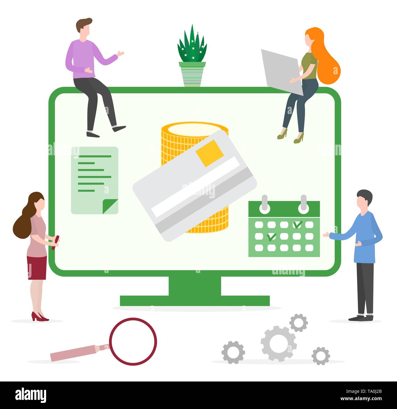 Vector illustration with people using online banking service. Growth of ...