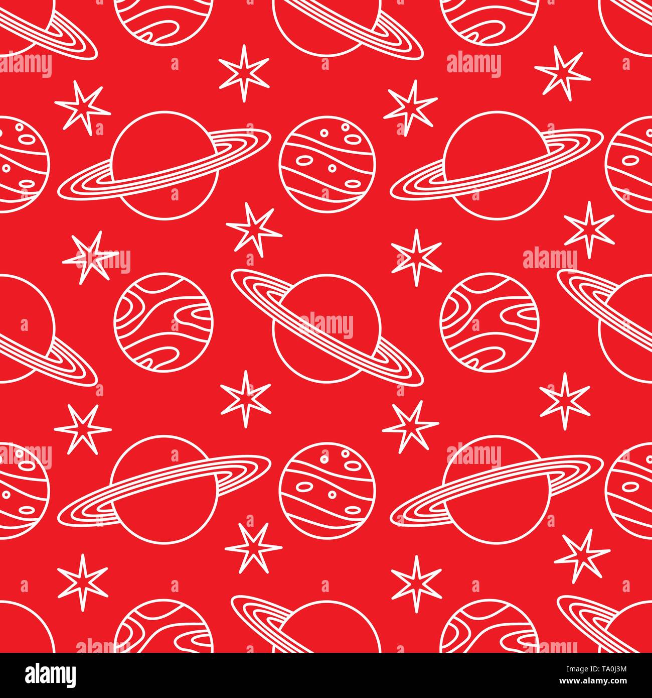 Seamless vector pattern with planets, Saturn, stars. Space exploration ...