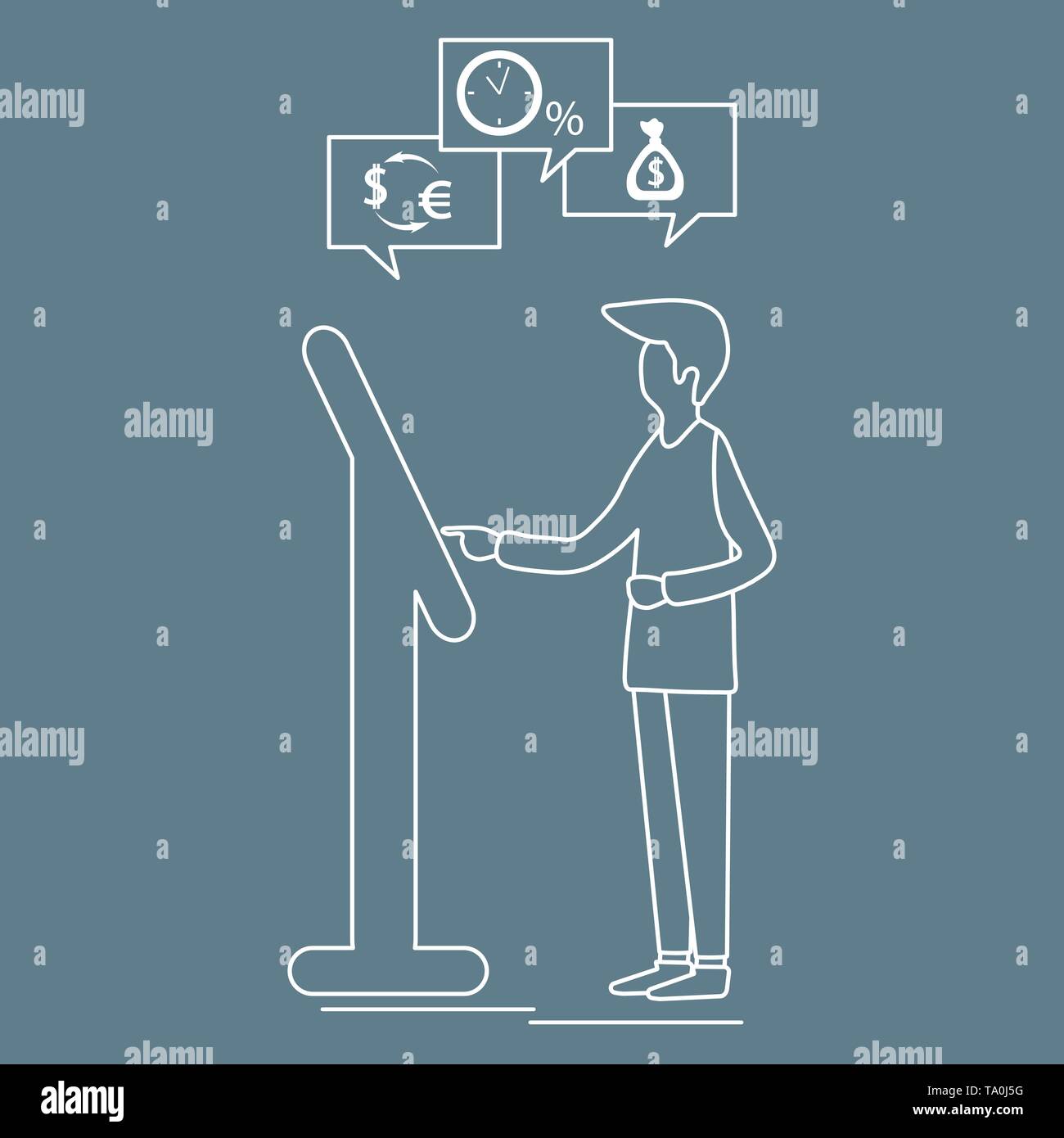 Vector illustration with man chooses bank transaction at the terminal ...