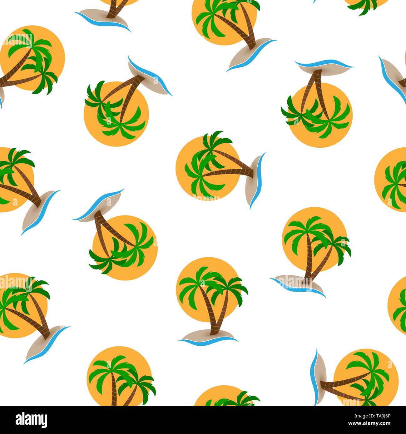 Seamless pattern, island with palm trees in the sea against the sun ...