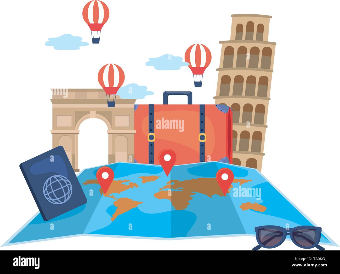 landmark design, Travel trip vacation tourism journey and tourist theme ...