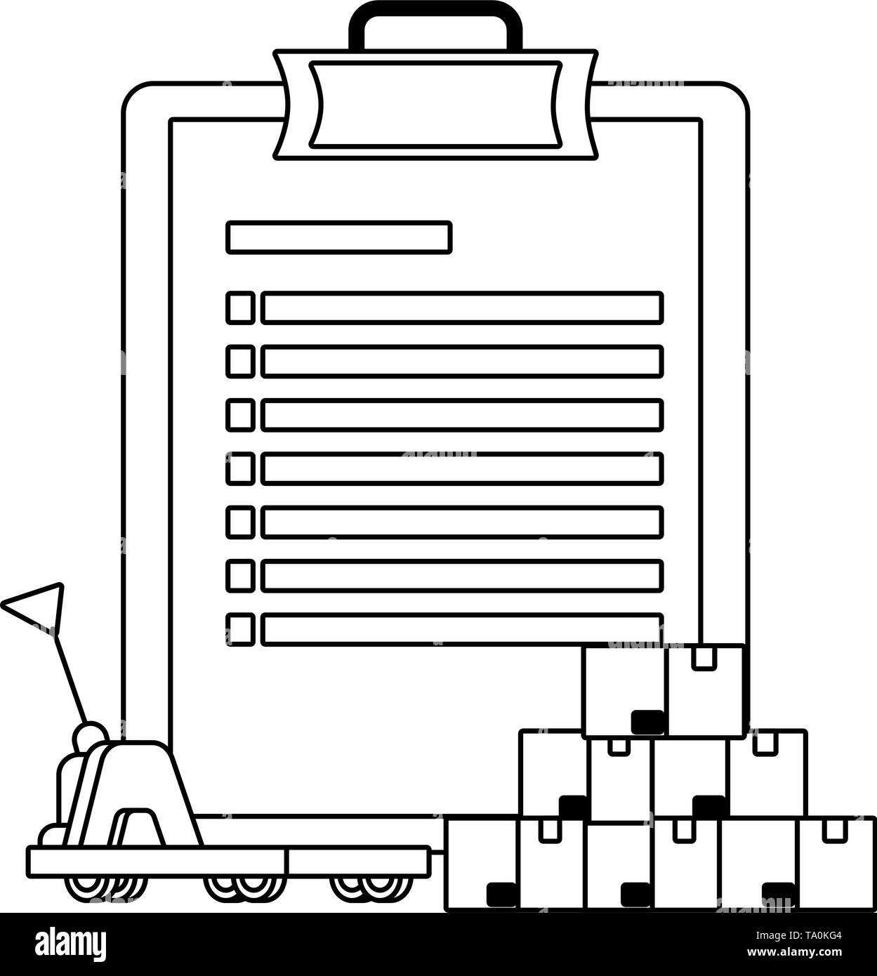 checklist over pushcart and boxes icon cartoon vector illustration ...