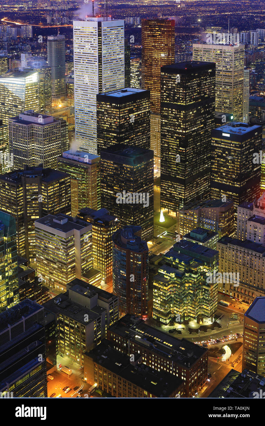 A Vertical aerial of Toronto city center at night Stock Photo - Alamy