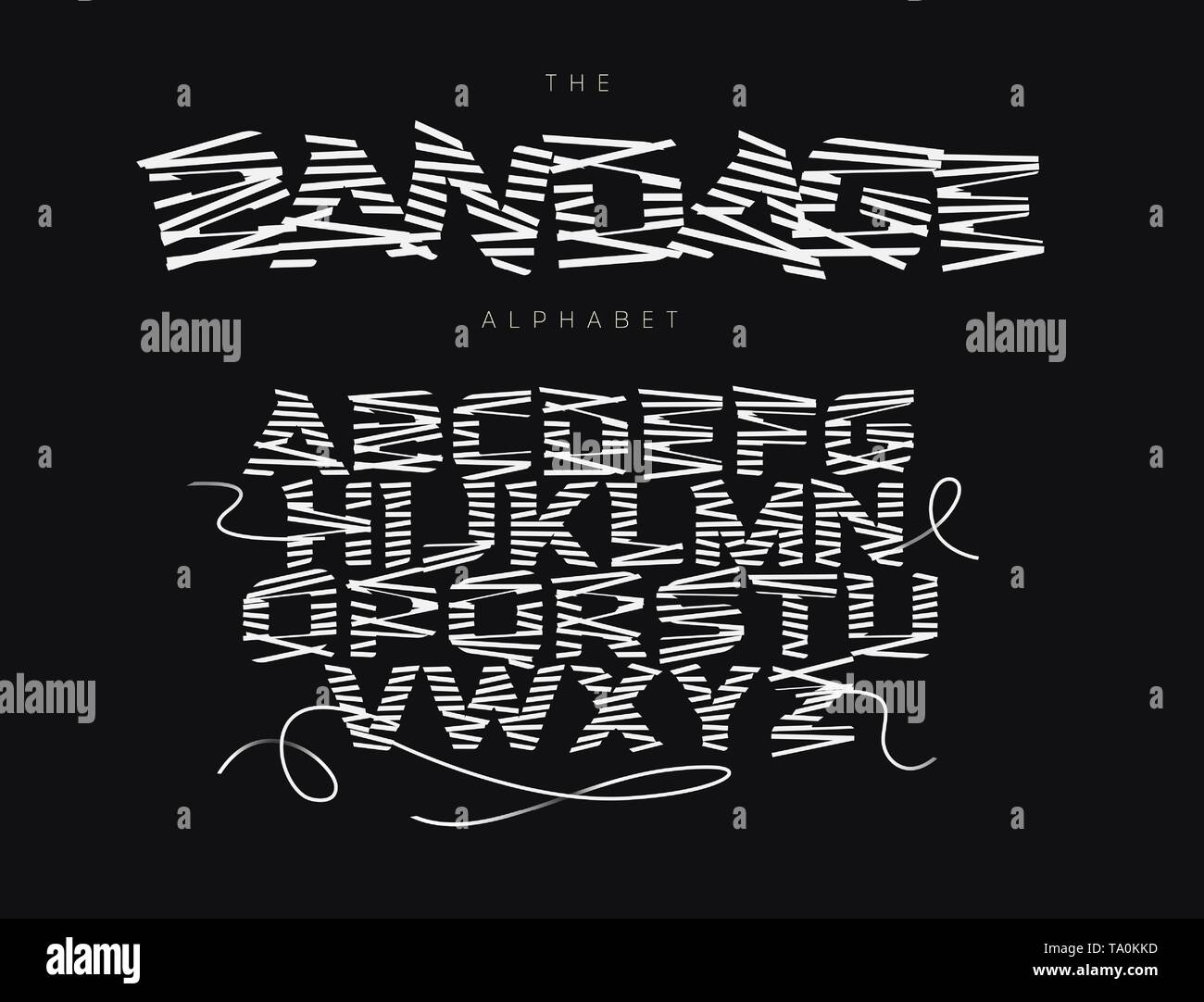 Bandage vector letters set. White pencil shading style alphabet. Thread ...