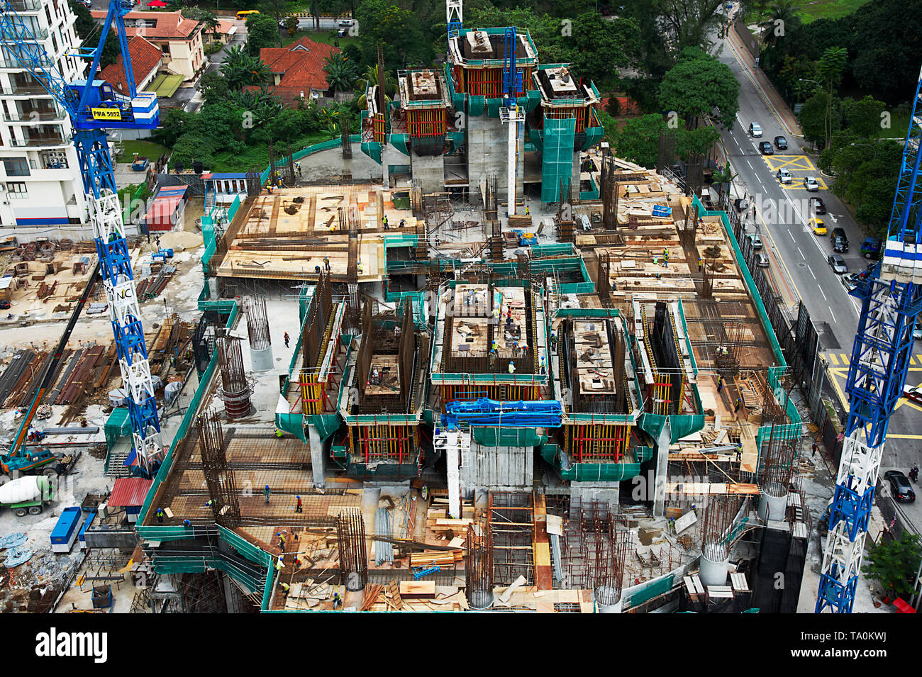 High angle shot of a construction site where a new high rise condo is ...