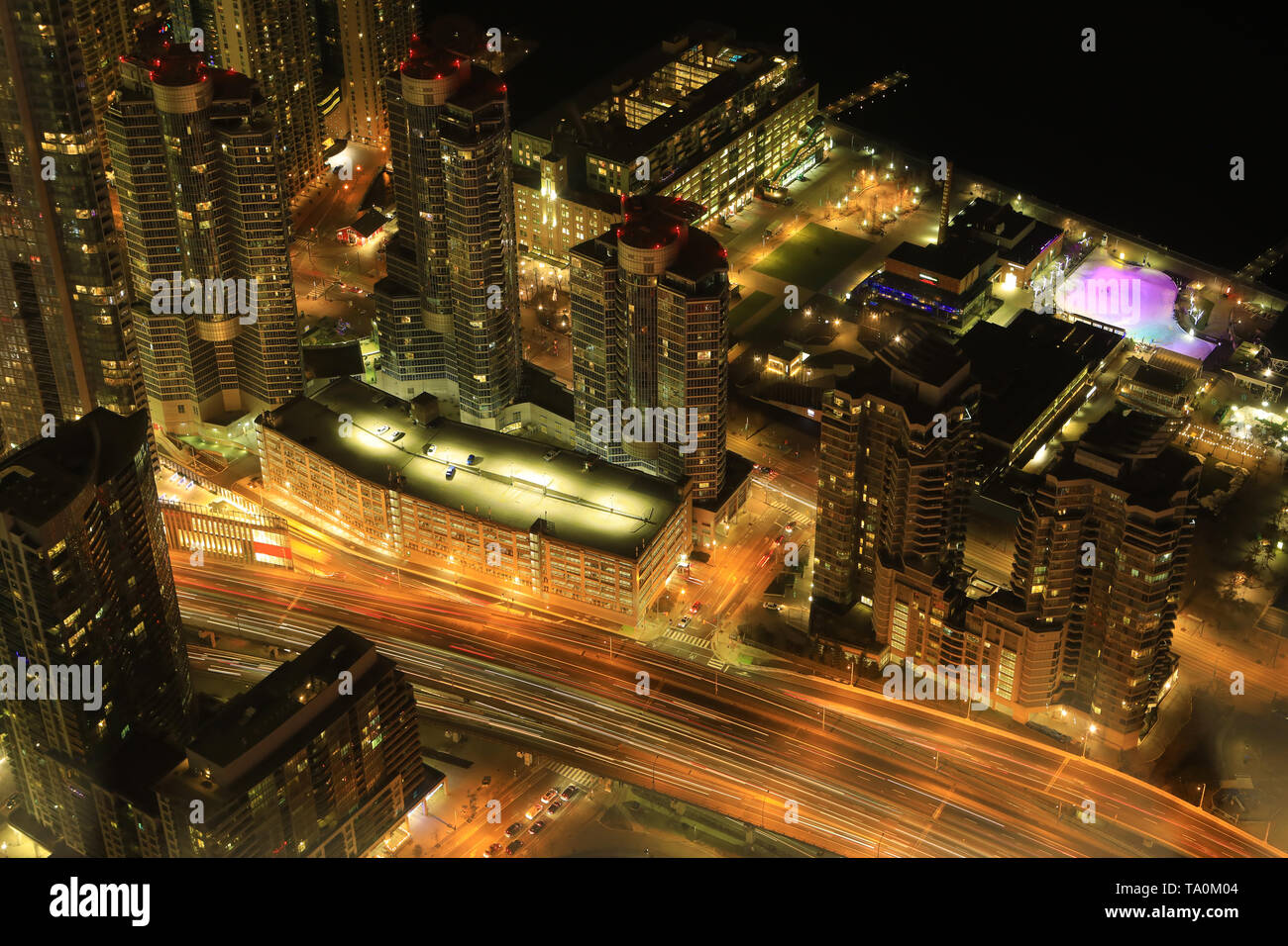 An aerial of Toronto expressway at night Stock Photo - Alamy