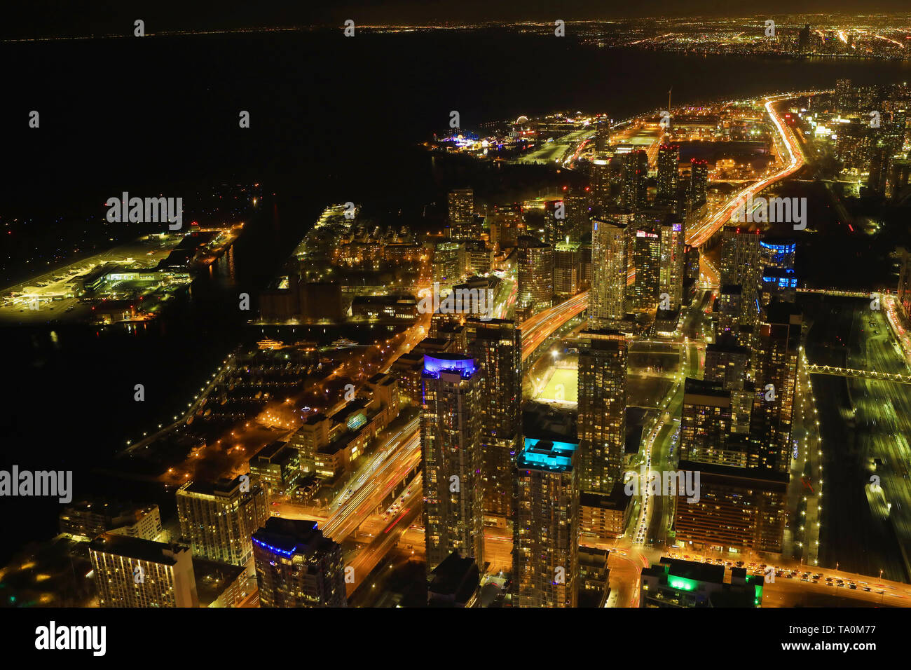 An aerial of Toronto, Canada expressway at night Stock Photo - Alamy