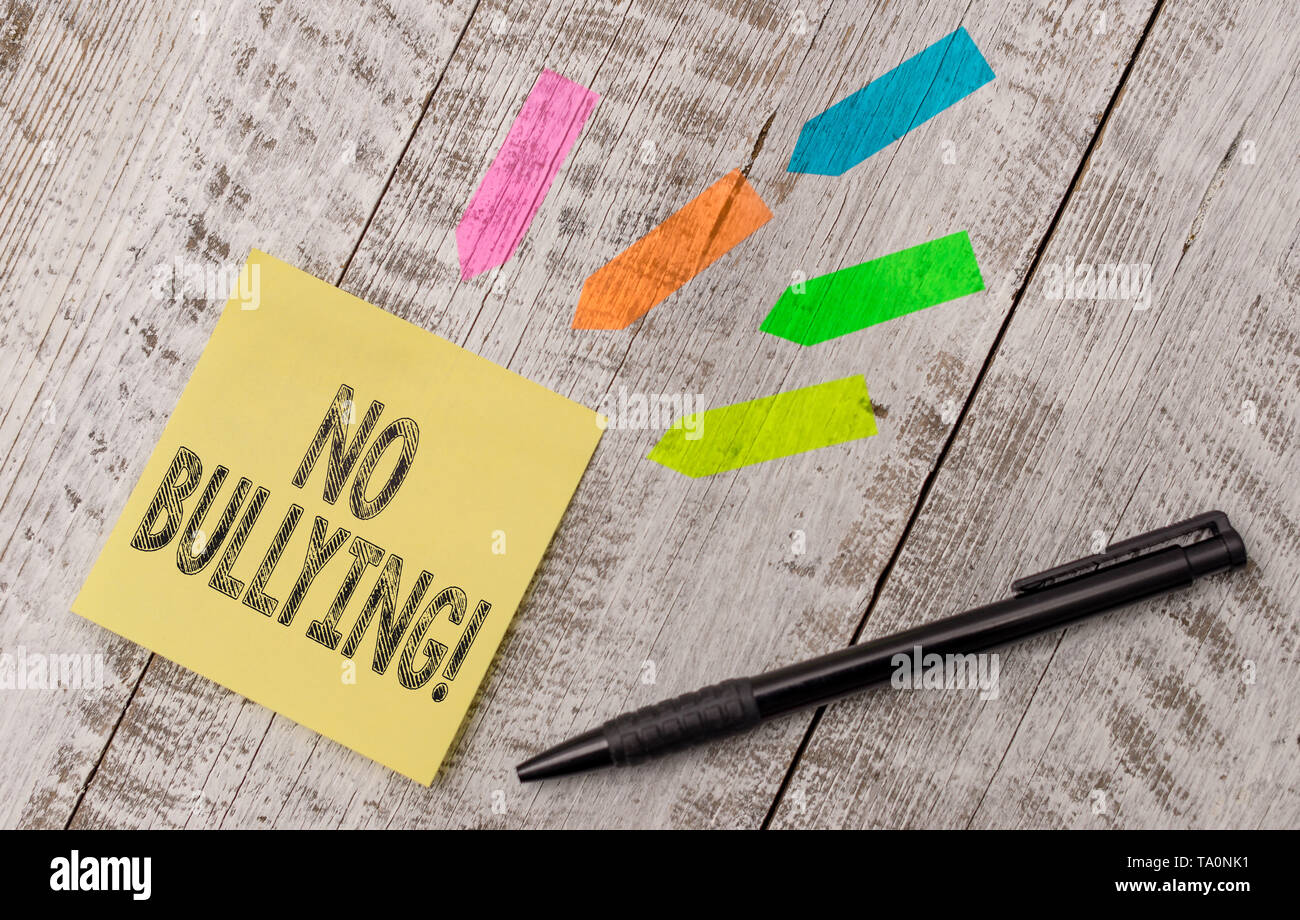 Writing note showing No Bullying. Business concept for stop aggressive ...