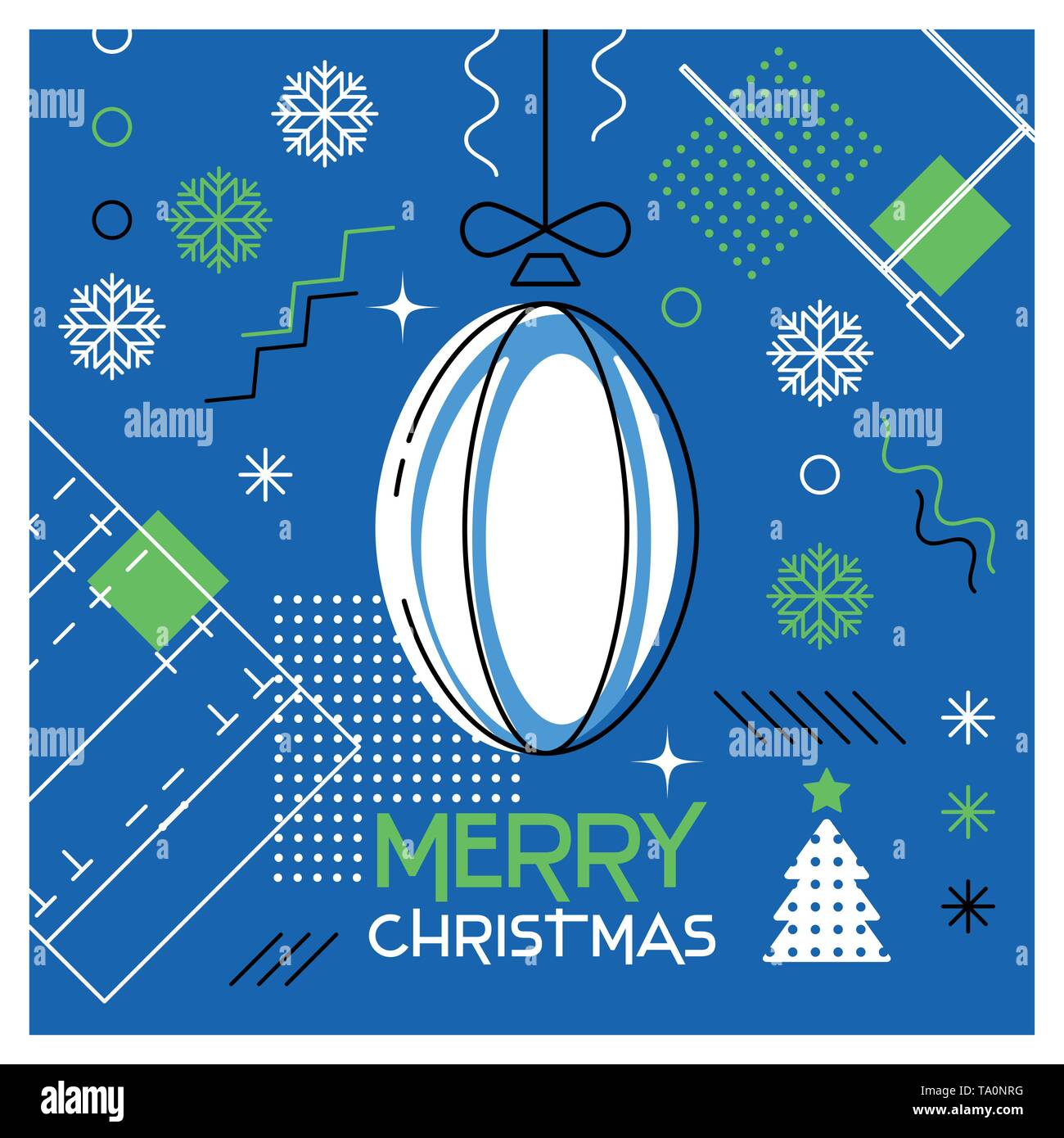 Merry Christmas. Greeting card with Christmas ball as a rugby ball ...