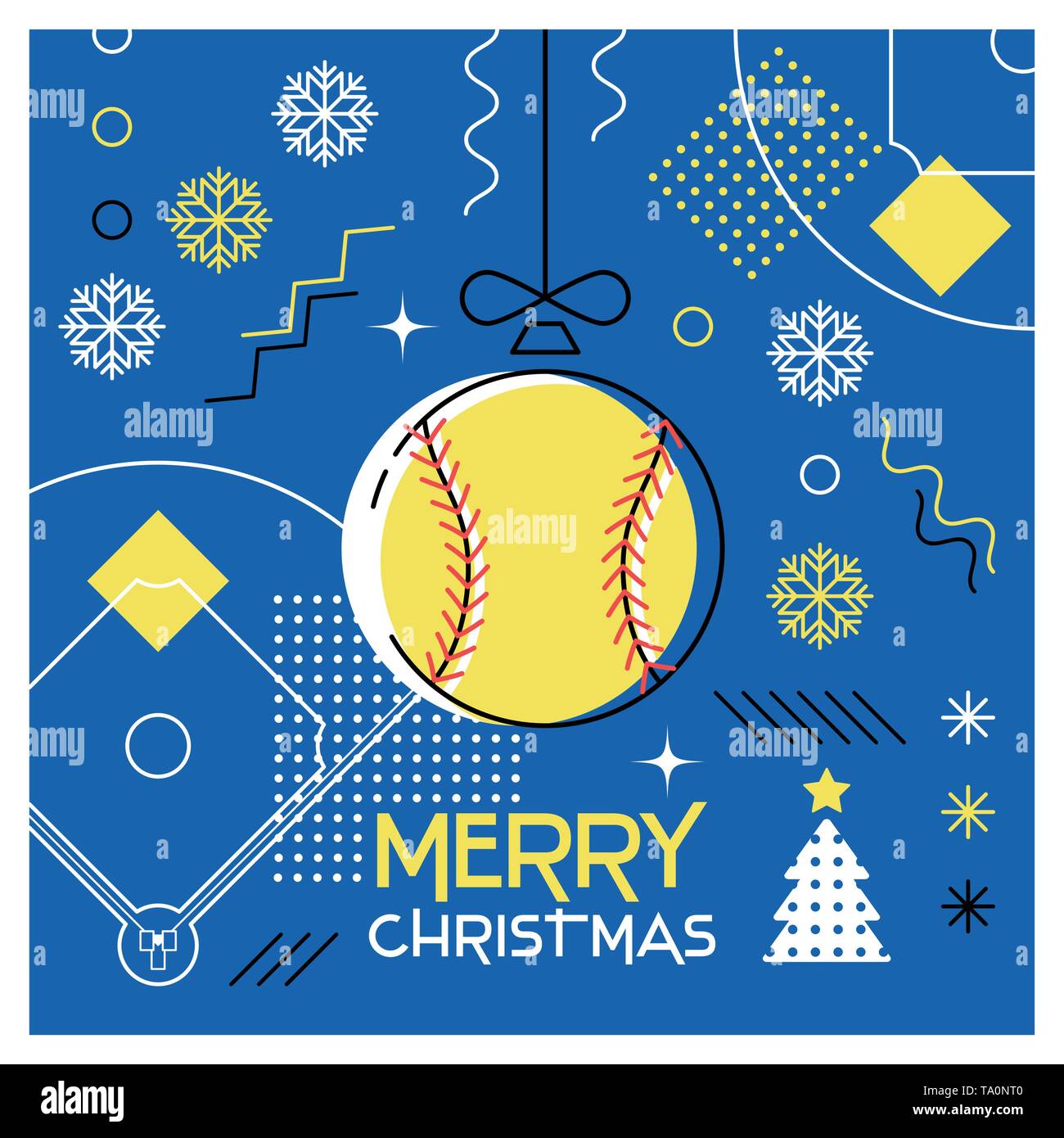 Merry Christmas. Greeting card with Christmas ball as a softball ball ...
