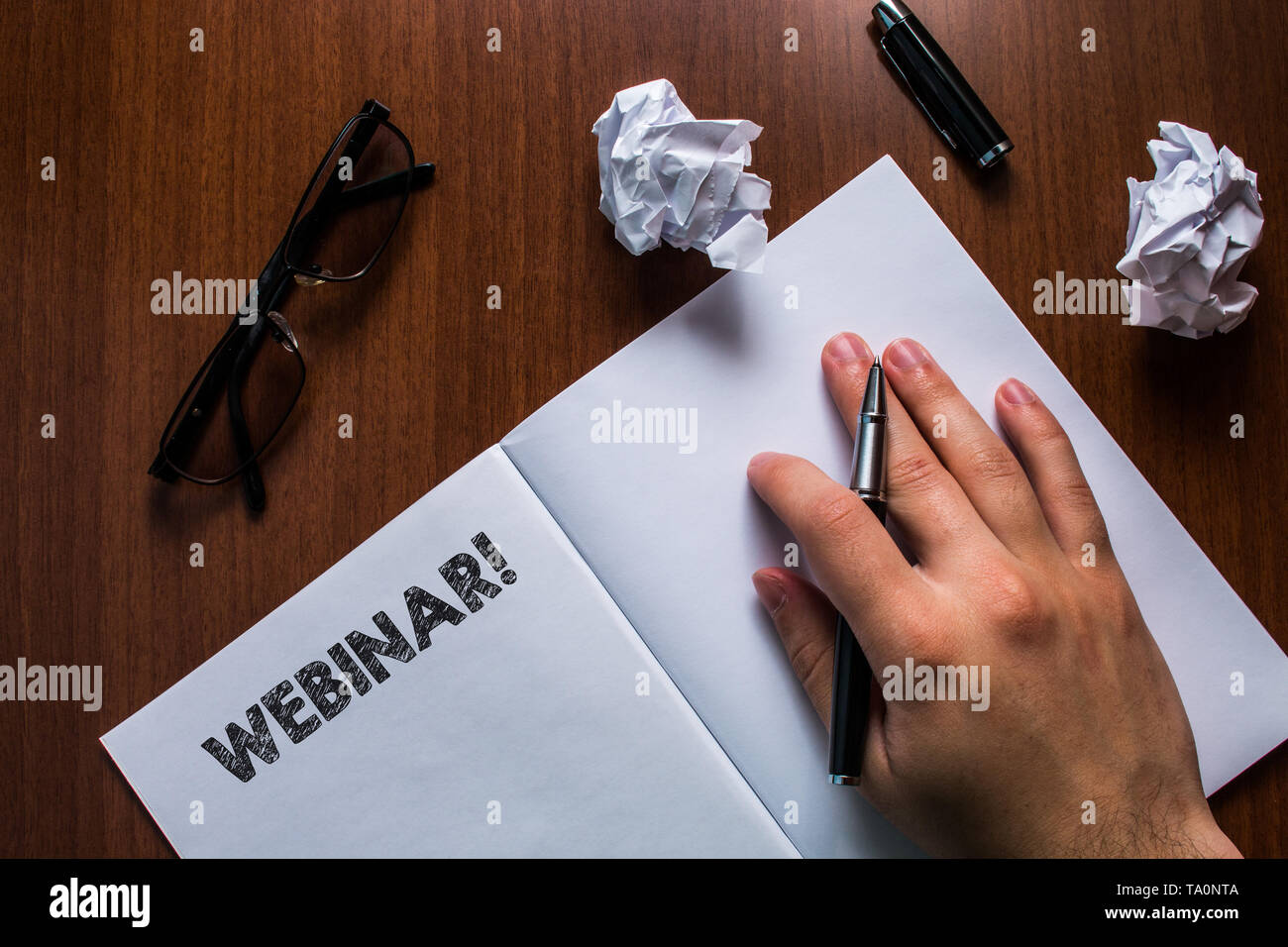 Writing note showing Webinar. Business concept for seminar or other ...