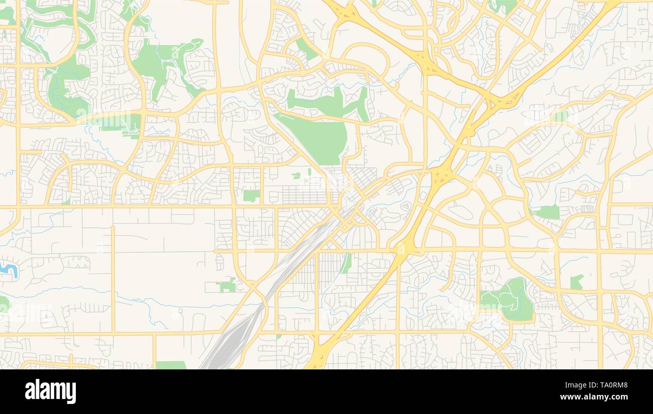Empty vector map of Roseville, California, USA, printable road map ...