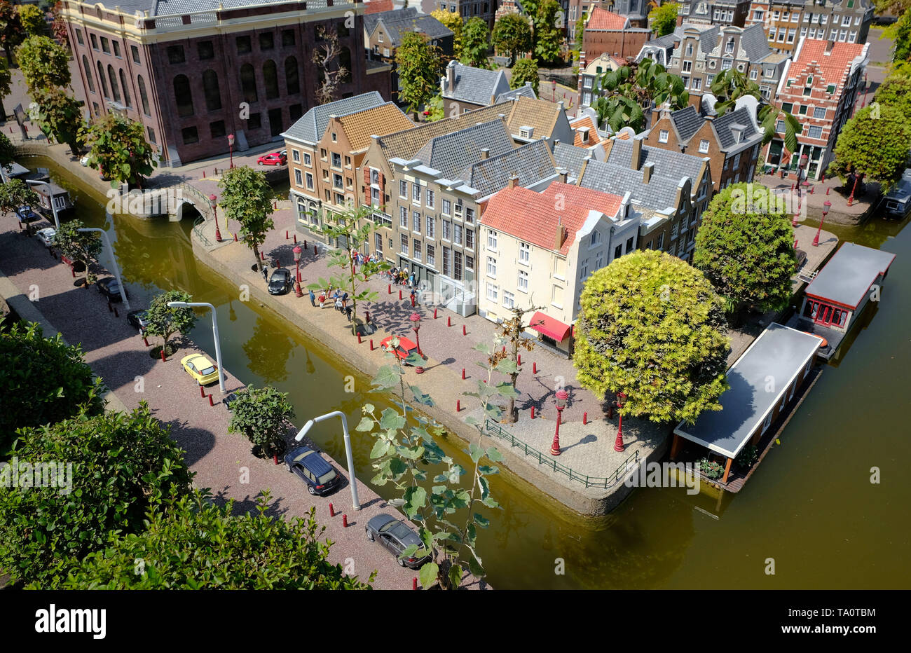 miniature houses round the canals of Amsterdam at Madurodam, the ...