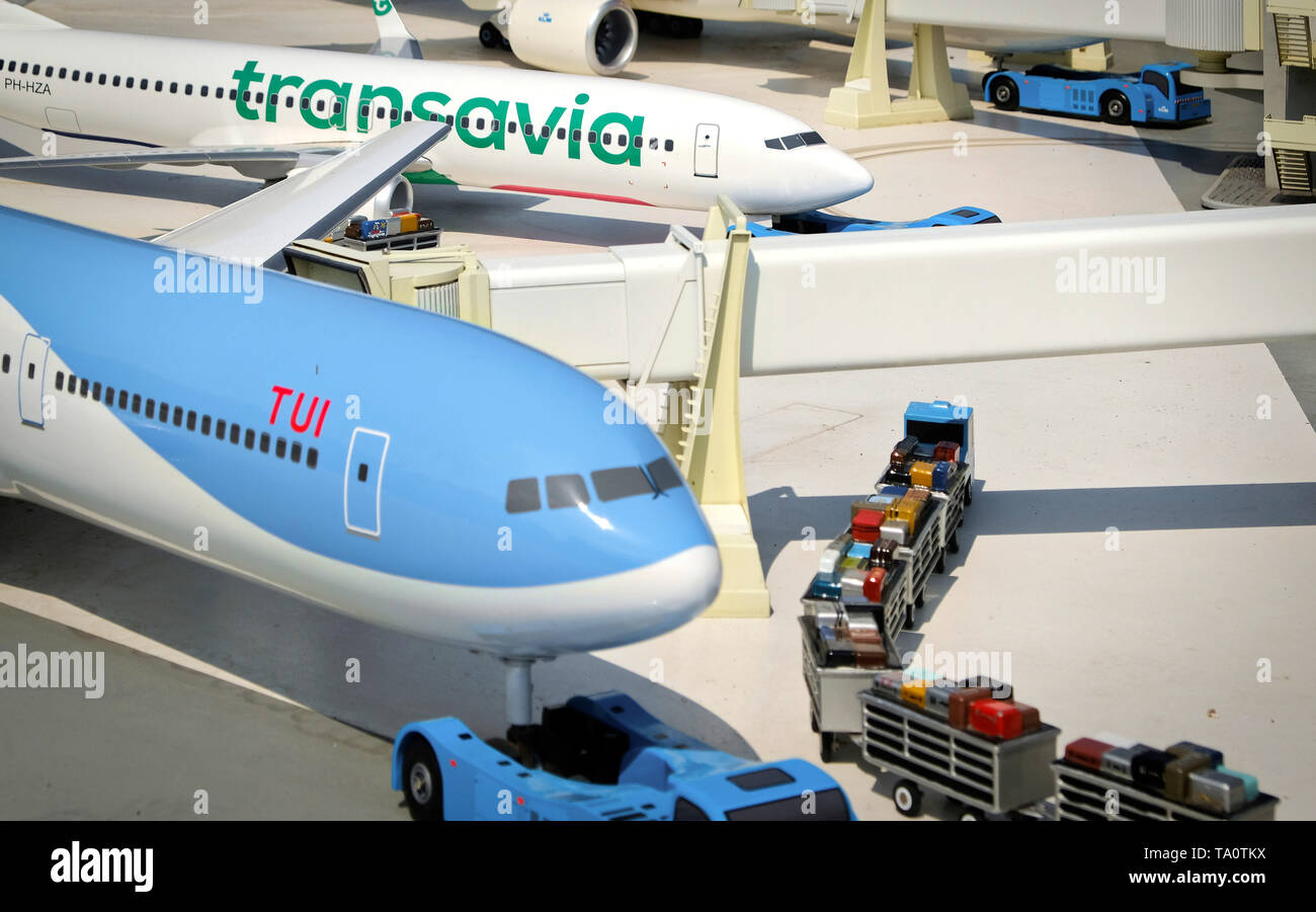 Miniature airplanes at schiphol airport at Madurodam, The Netherlands ...