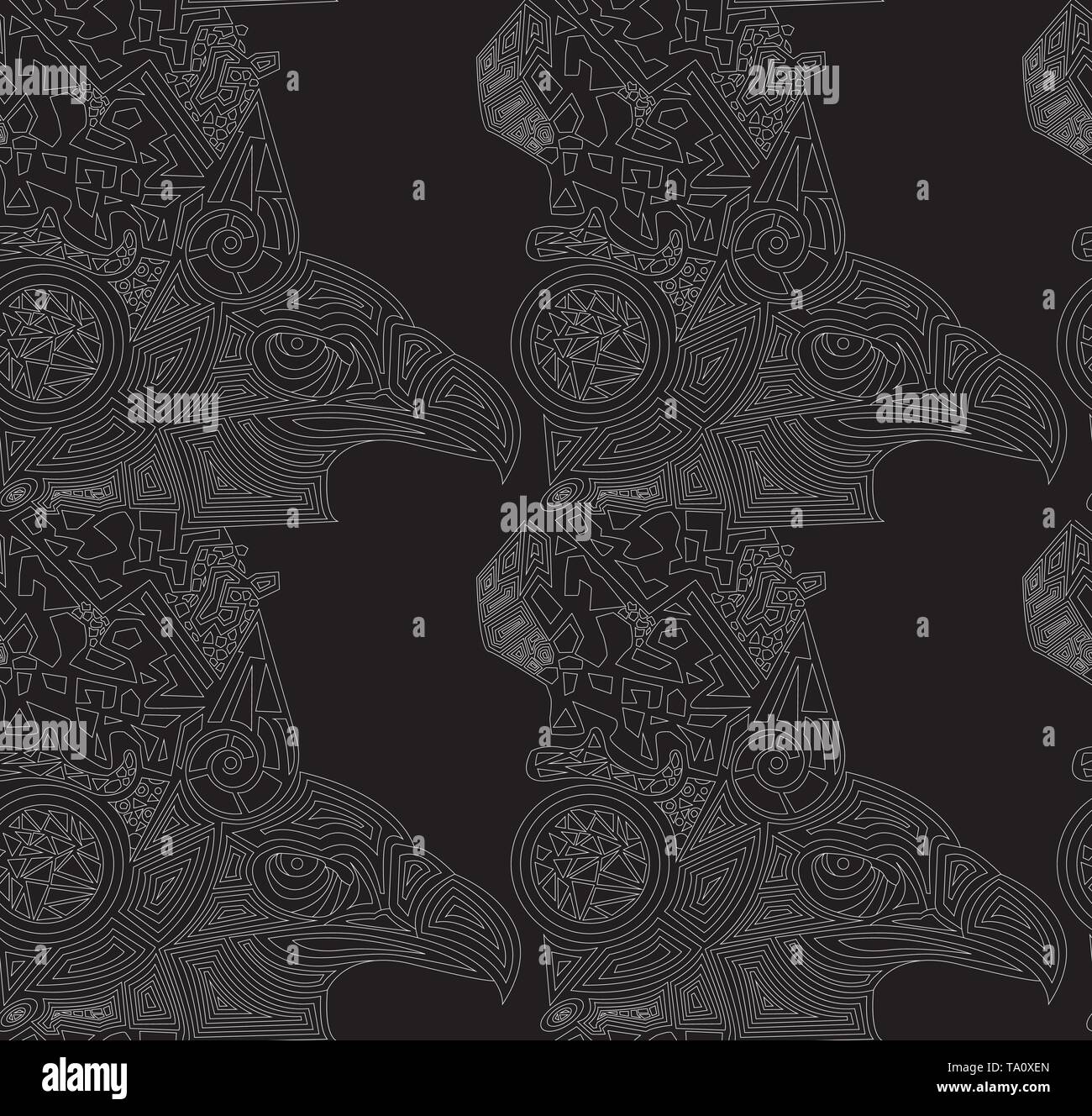 Vector black background with drawn eagles. Seamless texture Stock ...
