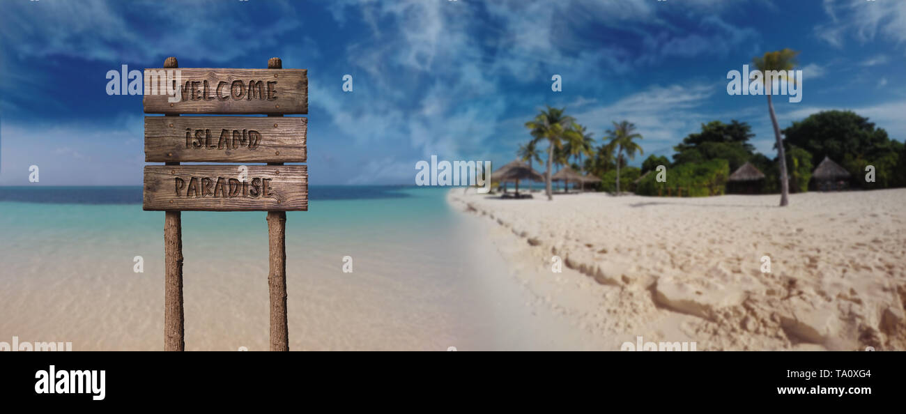 Summer Wooden Board Sign with Text, Welcome Island Paradise At ...
