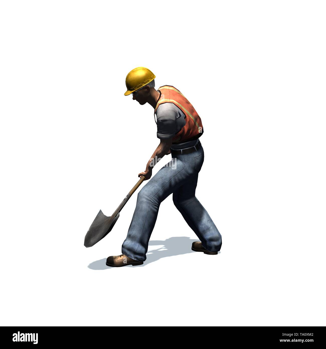 construction laborer with shovel - isolated on white background - 3D ...