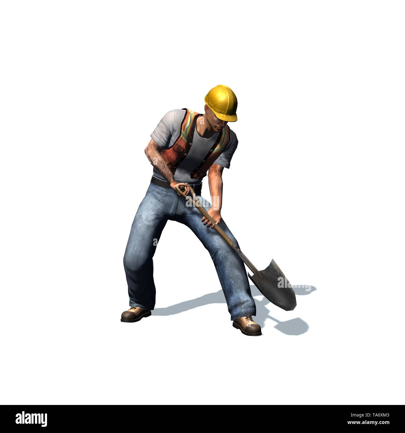 construction laborer with shovel - isolated on white background - 3D ...