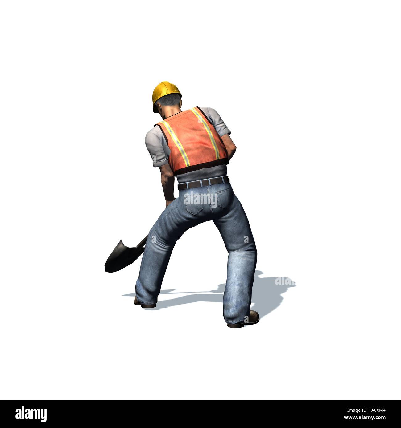 construction laborer with shovel - isolated on white background - 3D ...