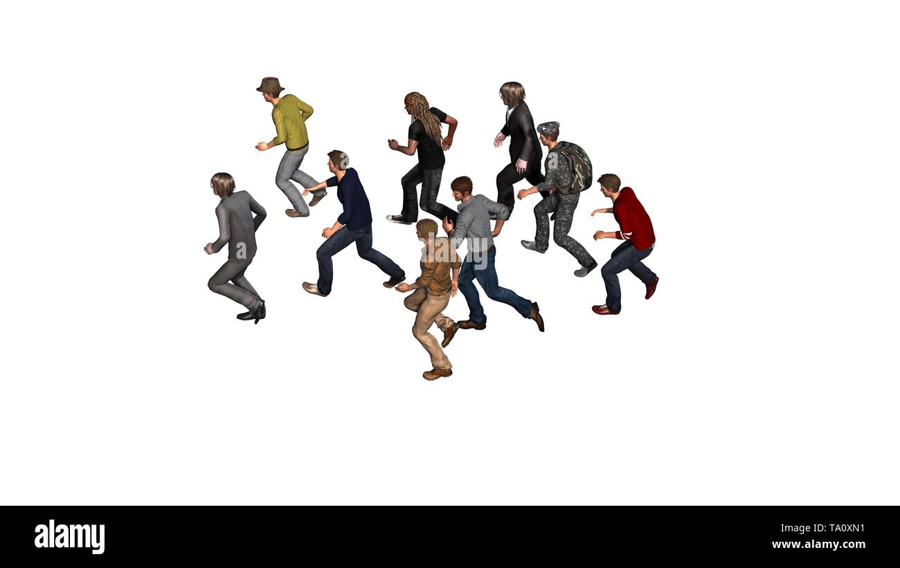 Group of men running - 3D illustration Stock Photo - Alamy