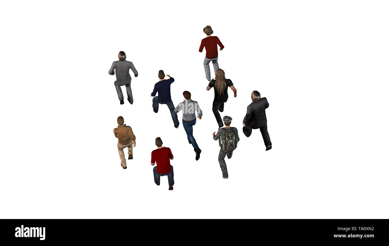 Group of men running - 3D illustration Stock Photo - Alamy