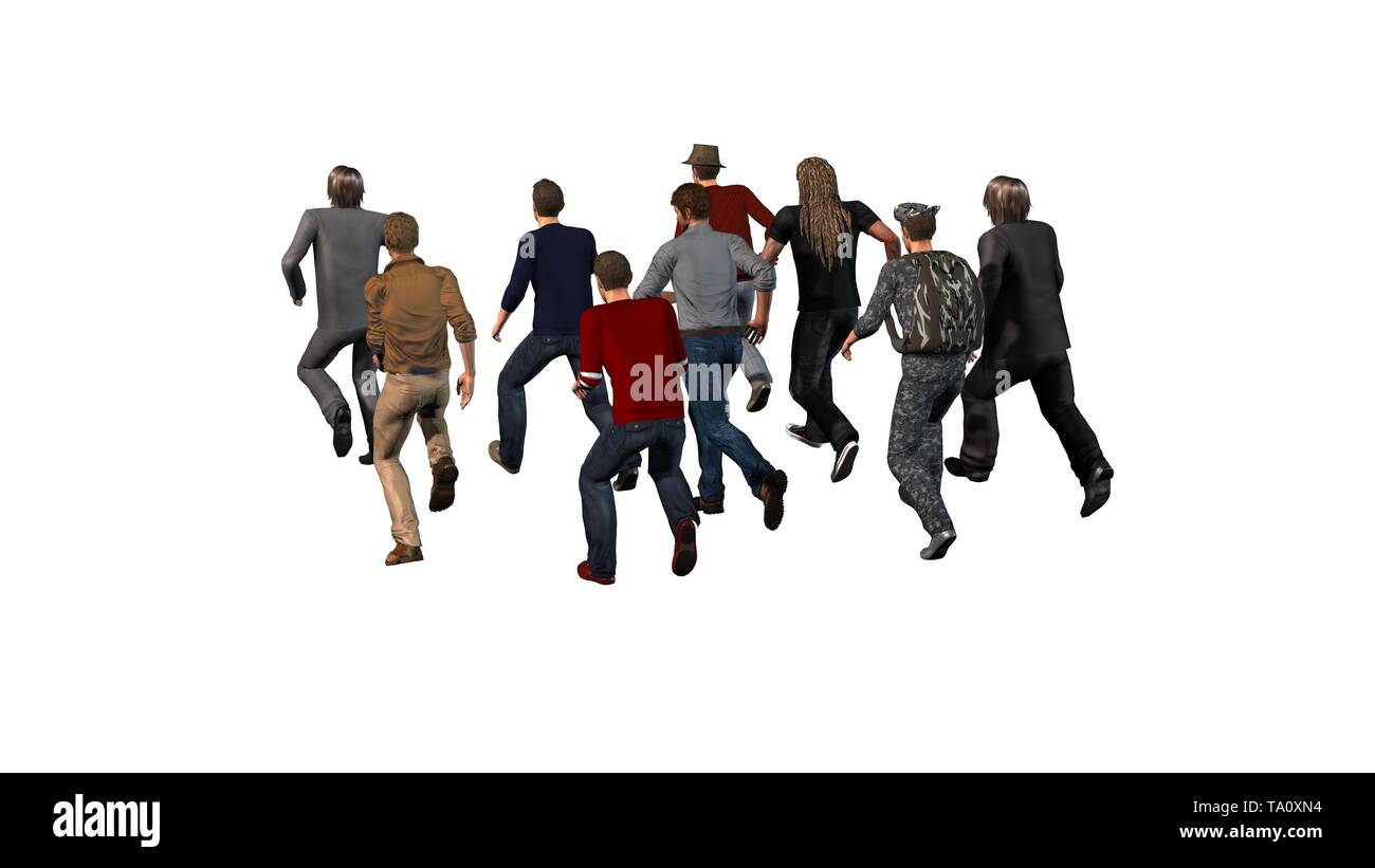 Group of men running - 3D illustration Stock Photo - Alamy