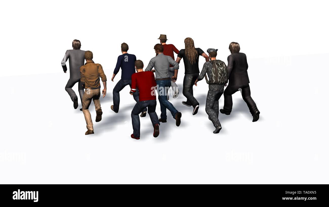 Group of men running - 3D illustration Stock Photo - Alamy