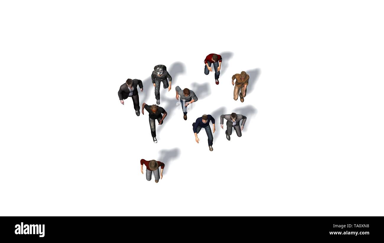 Group of men running - top view - 3D illustration Stock Photo - Alamy