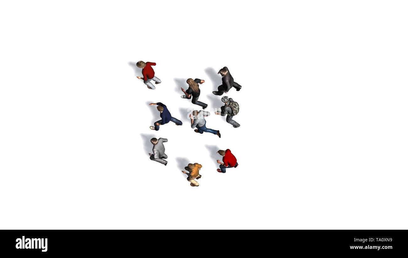 Group of men running - top view - 3D illustration Stock Photo - Alamy