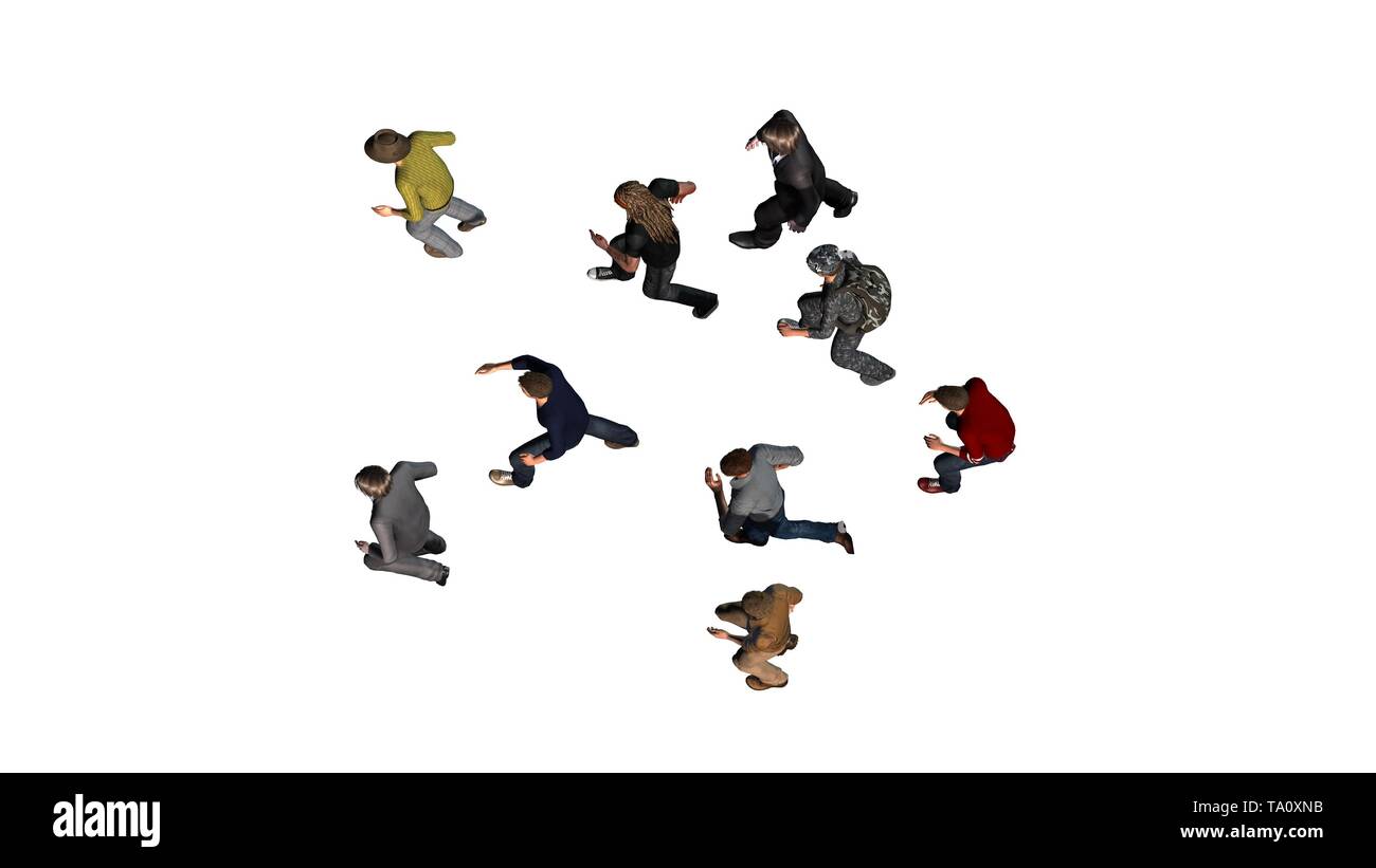 Group of men running - top view - 3D illustration Stock Photo - Alamy