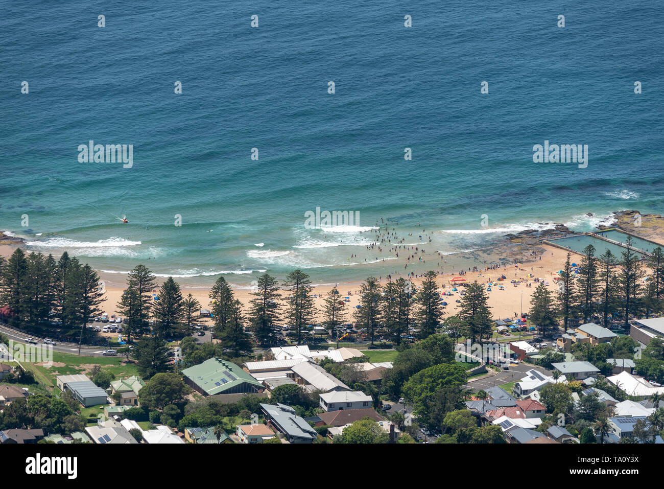 Austinmer beach on the illawarra coast Australia and with life guards ...