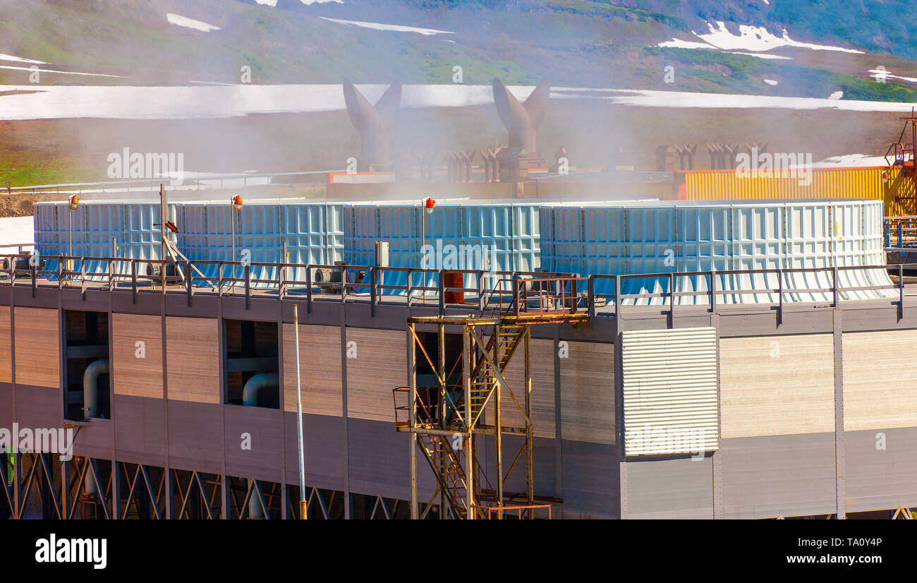 Geothermal power plant on the Mutnovsky volcano in Kamchatka Stock ...
