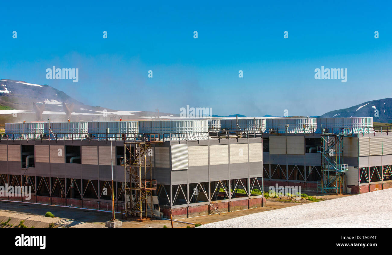 Geothermal power plant on the Mutnovsky volcano in Kamchatka Stock ...