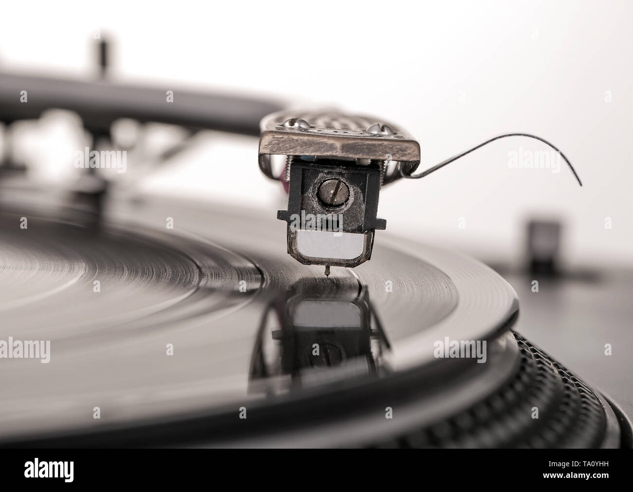 Old dusty vinyl turntable player isolated over white background Stock ...