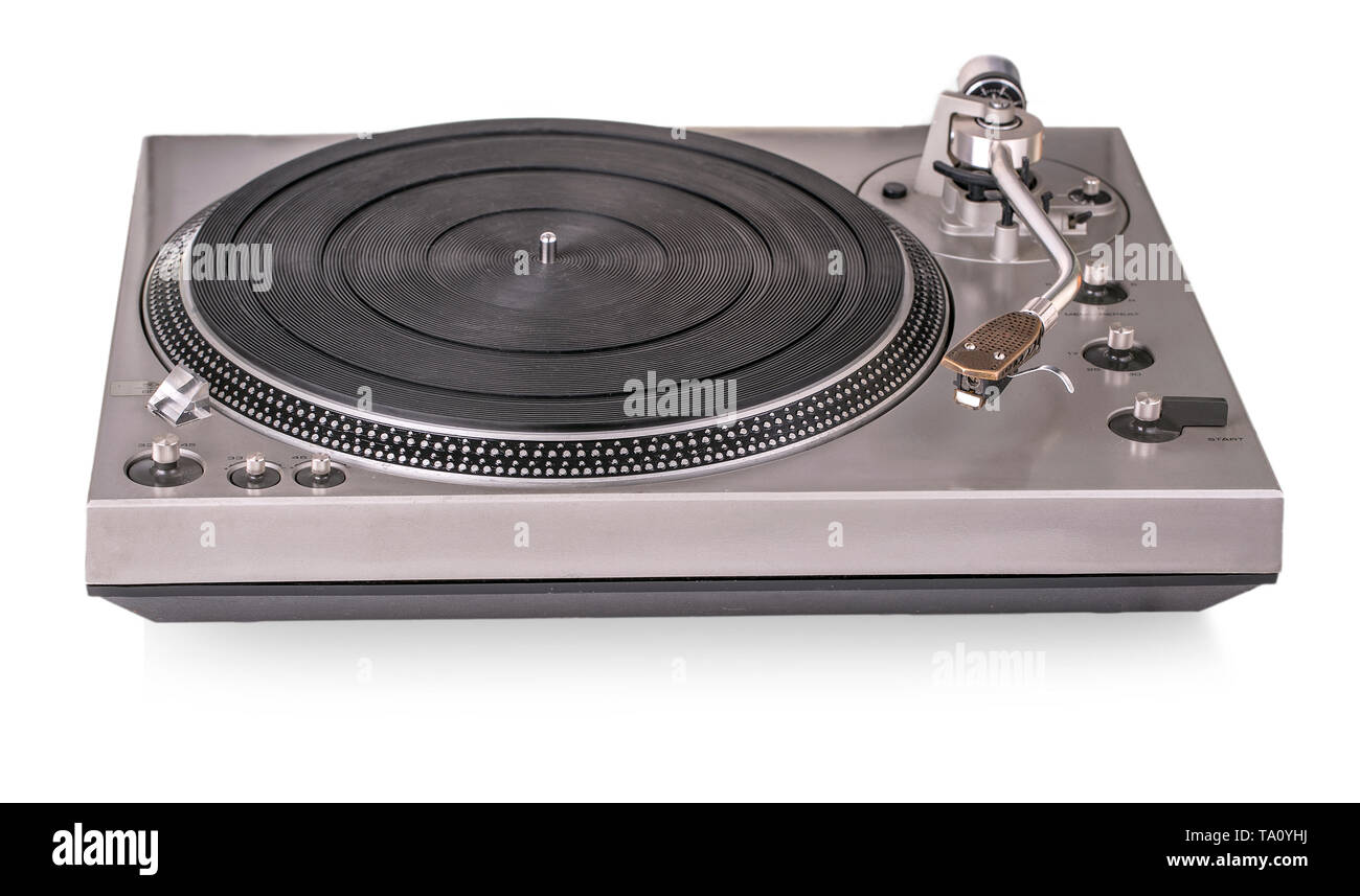 Old dusty vinyl turntable player isolated over white background Stock ...
