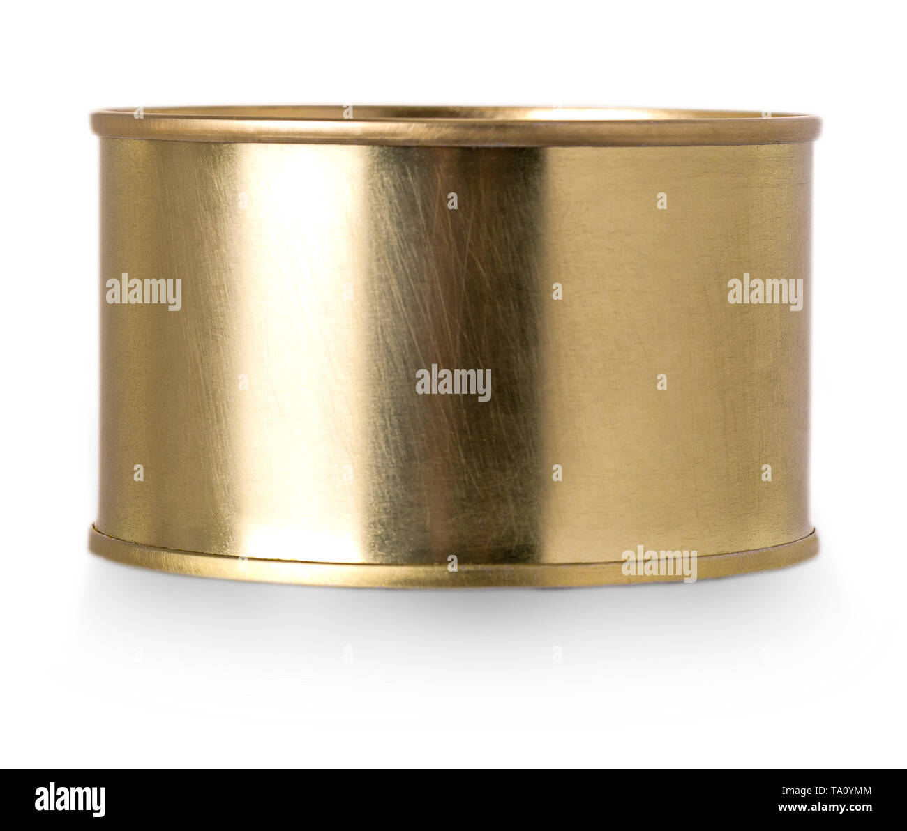 Gold metal tin can isolated on white background Stock Photo - Alamy
