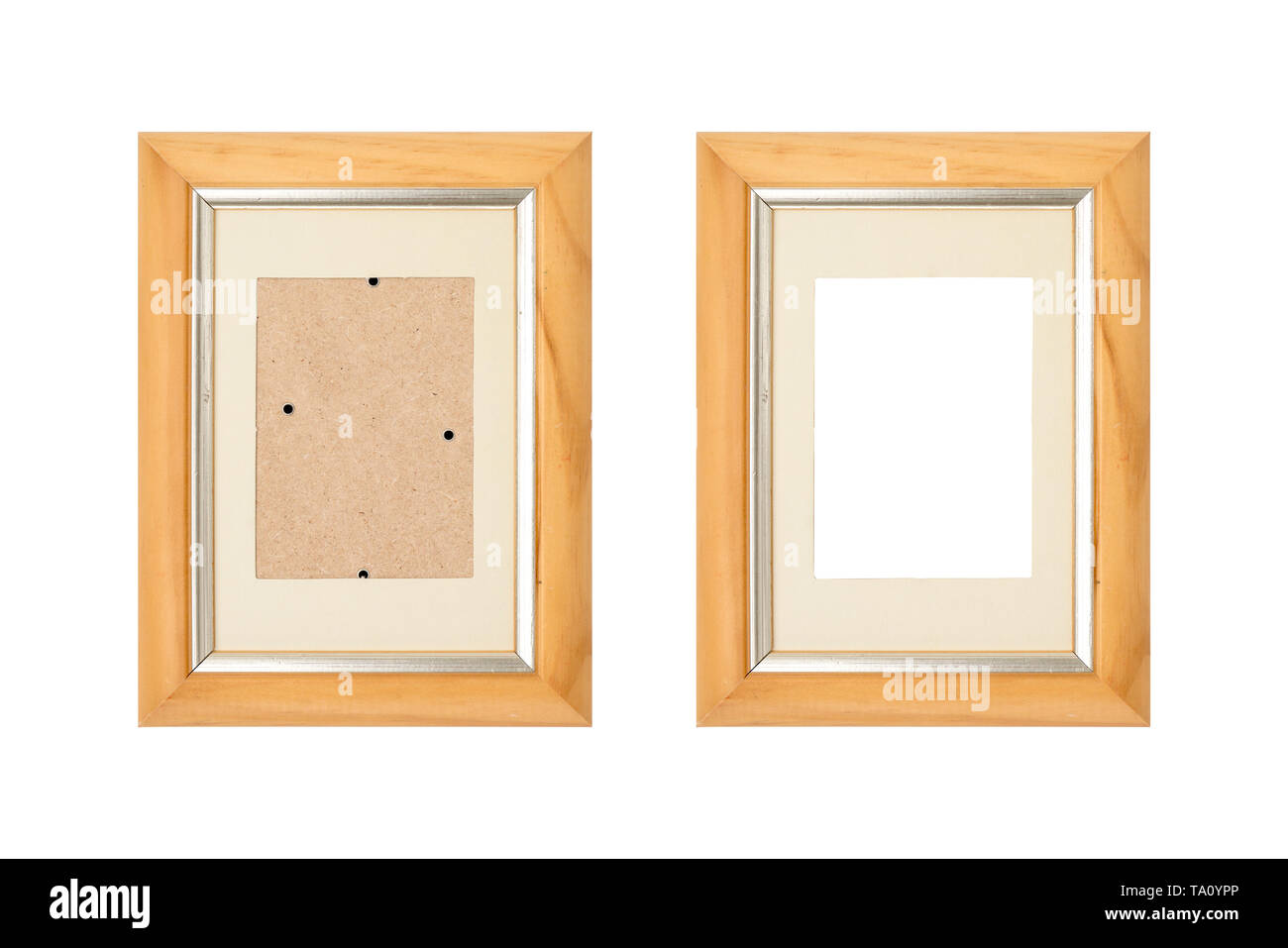 set of two old wood picture frames with passepartout, isolated on white ...